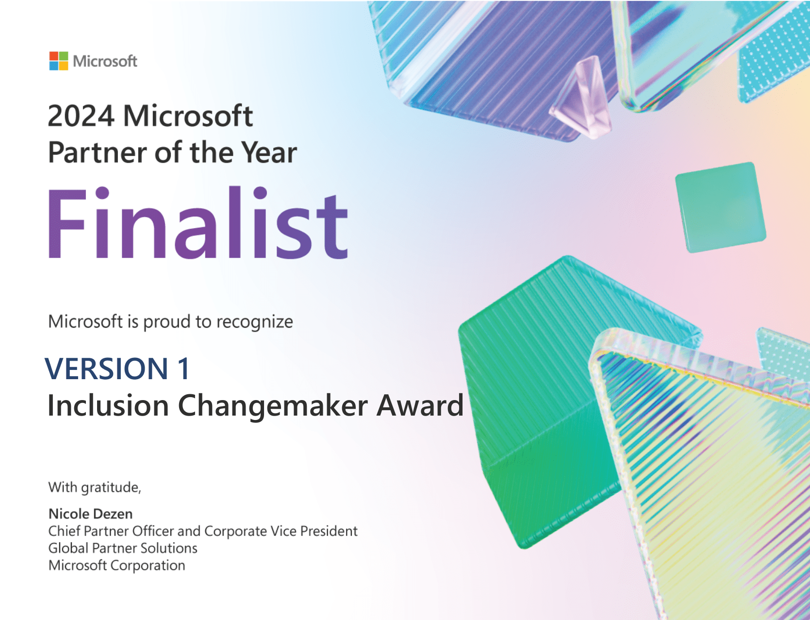 Version 1 named as a finalist of 2024 Microsoft Inclusion Changemaker ...